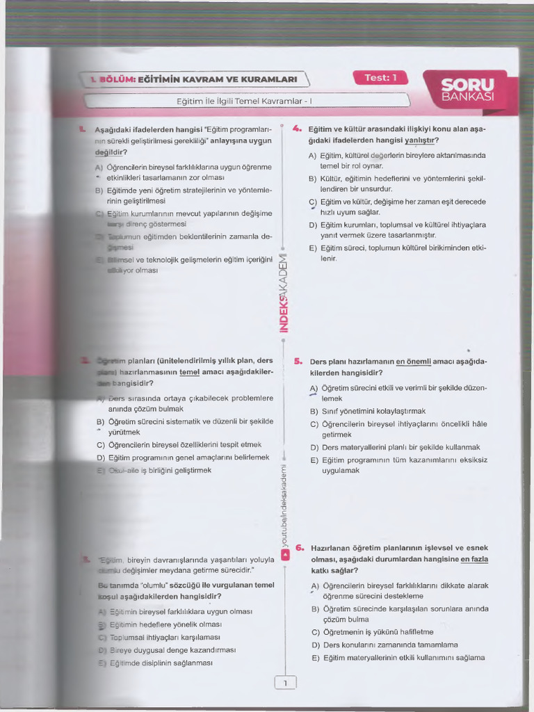 eğitimin temelleri soru bankası | PDF