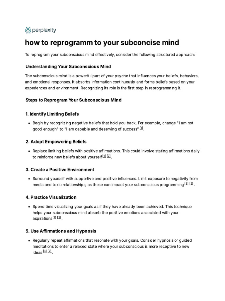 Reprogram Your Subconscious Mind Steps | PDF | Mind | Subconscious