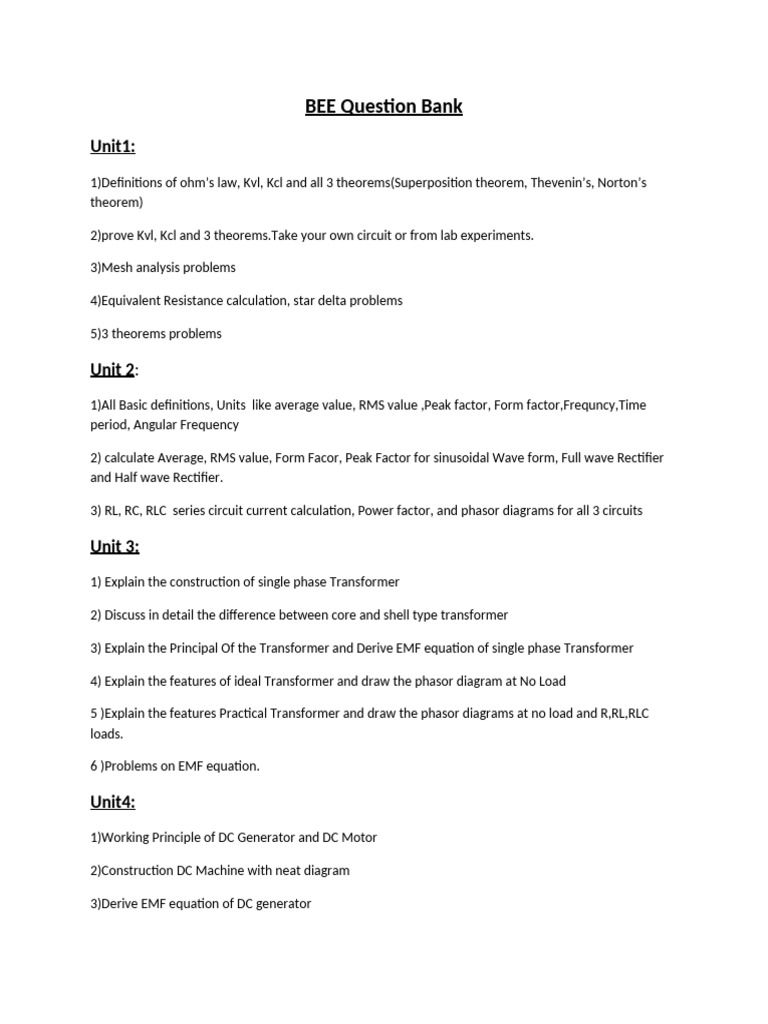 BEE Question Bank (2) | PDF