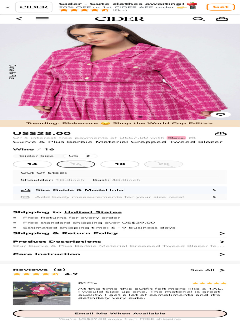 Curve & Plus Barbie Material Cropped Tweed Blazer - Cider | PDF