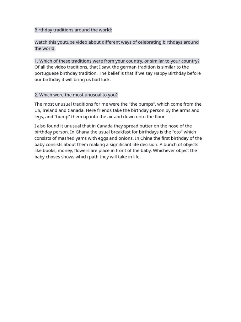 Global Birthday Traditions Explained | PDF