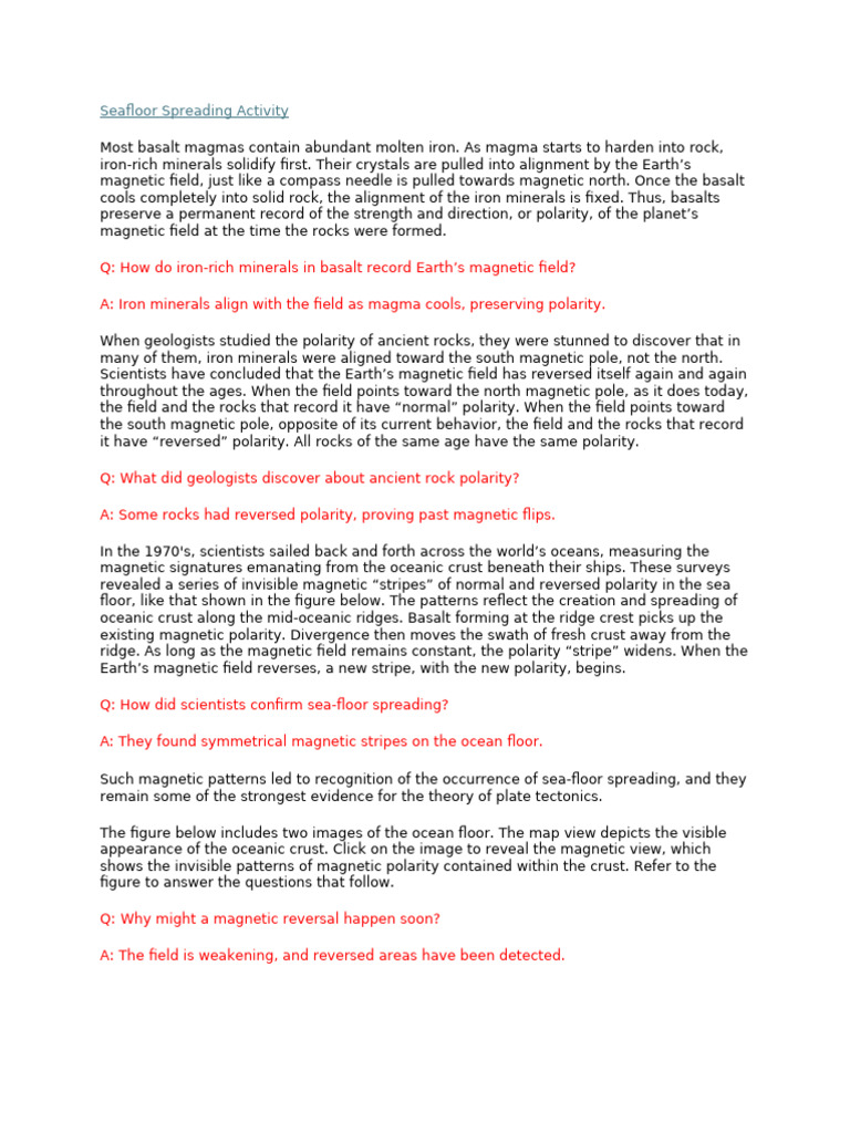 Seafloor Spreading Activity | PDF | Plate Tectonics | Magnet