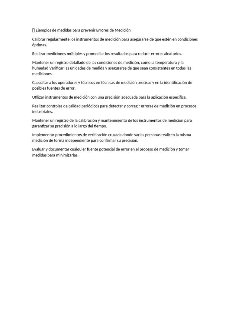 ? Ejemplos de Medidas para Prevenir Errores de Medición | PDF