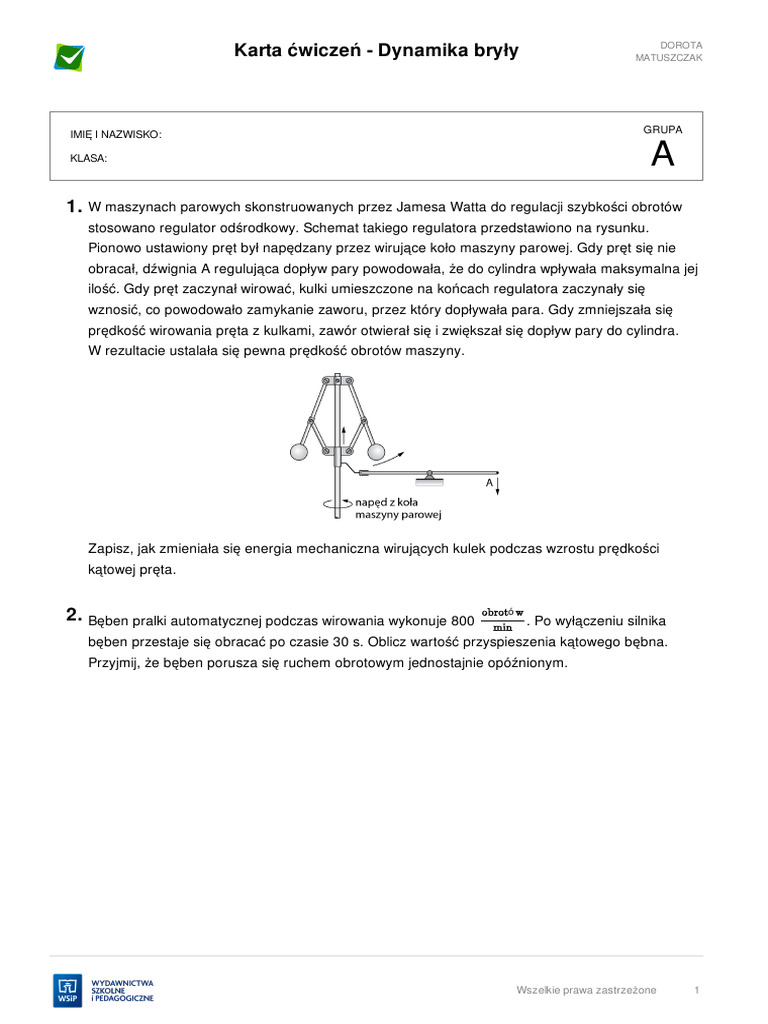 Karta Cwiczen Dynamika Bryly Dla Ucznia | PDF