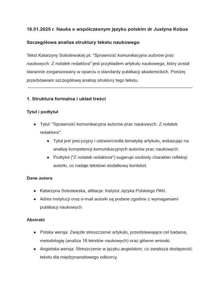 Analiza Tekstu Naukowego - Struktura. | PDF