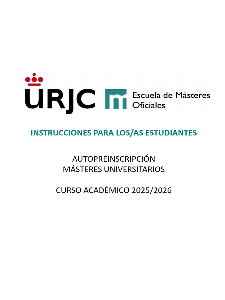 URJC Instrucciones - Autopreinscripcion - Masteres - Universitarios | PDF | Licenciatura