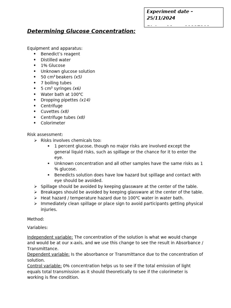 Determine Glucose Concentration (1) | PDF | Accuracy And Precision ...