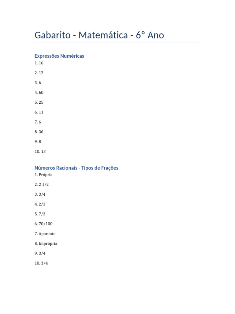 Gabarito_Matematica_6ano | PDF