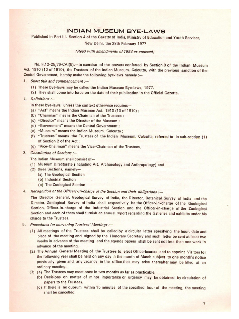 Indian Museum Bye-Laws PDF | PDF