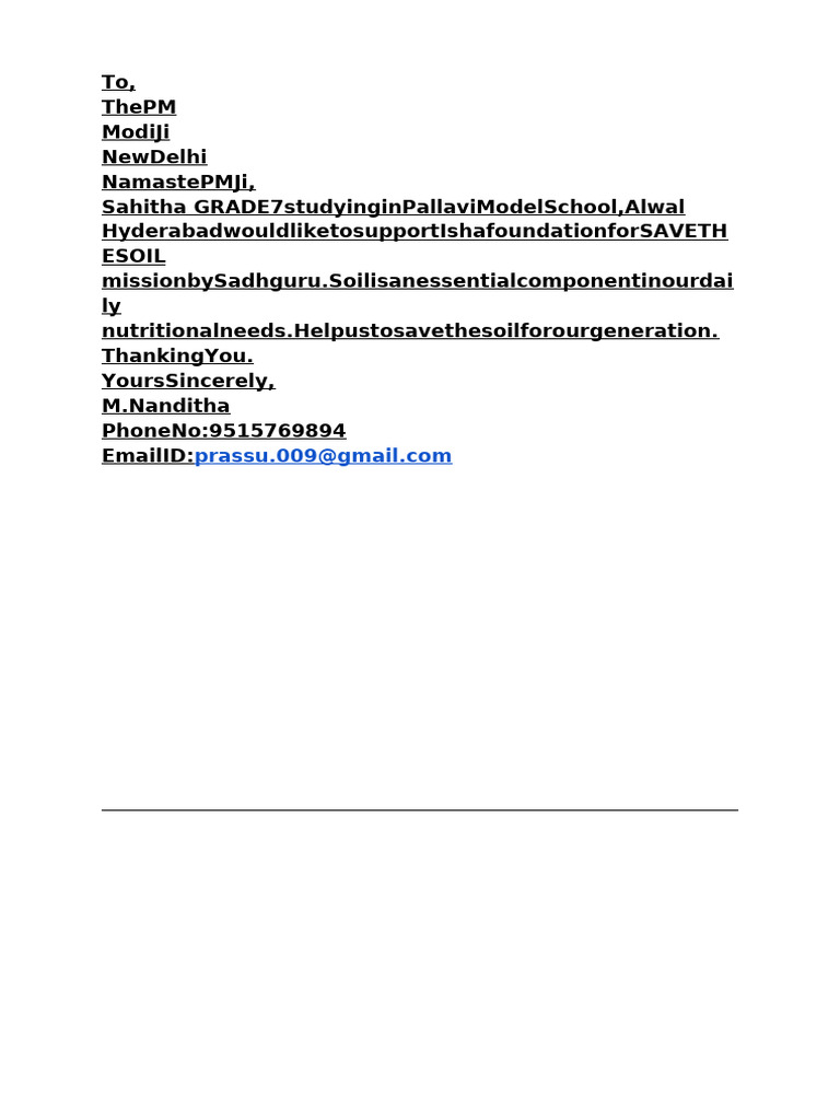 Student Letter Supporting Soil Conservation | PDF