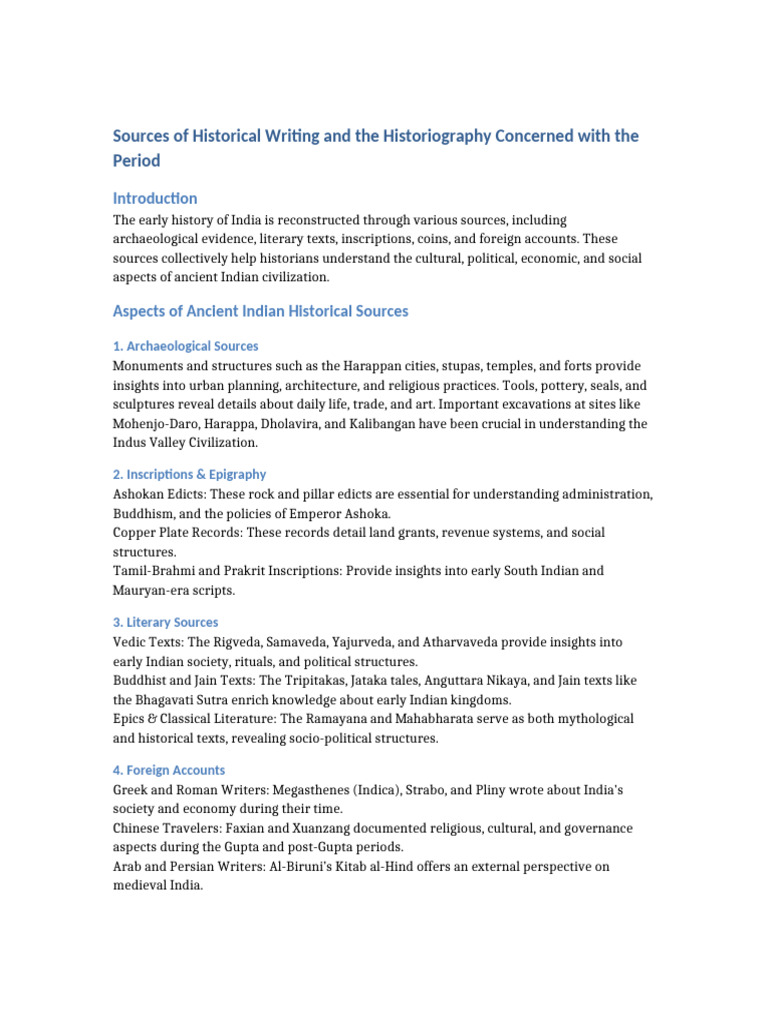Sources of Historical Writing in India | PDF | Historiography