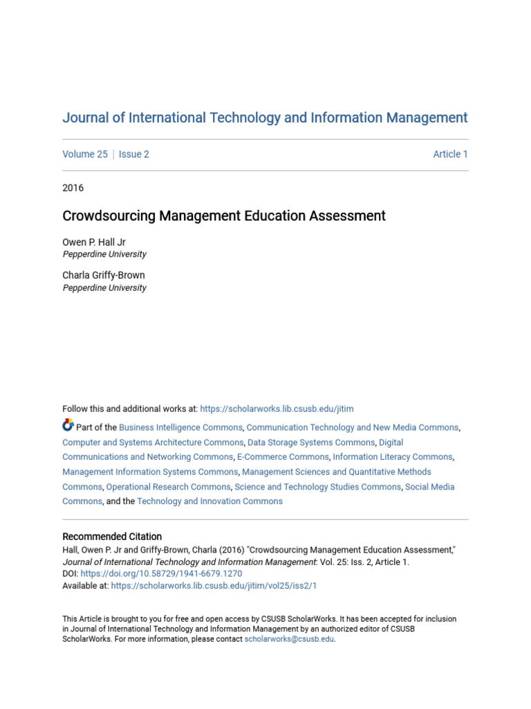 Crowdsourcing Management Education Assessment | PDF | Educational Technology | Learning