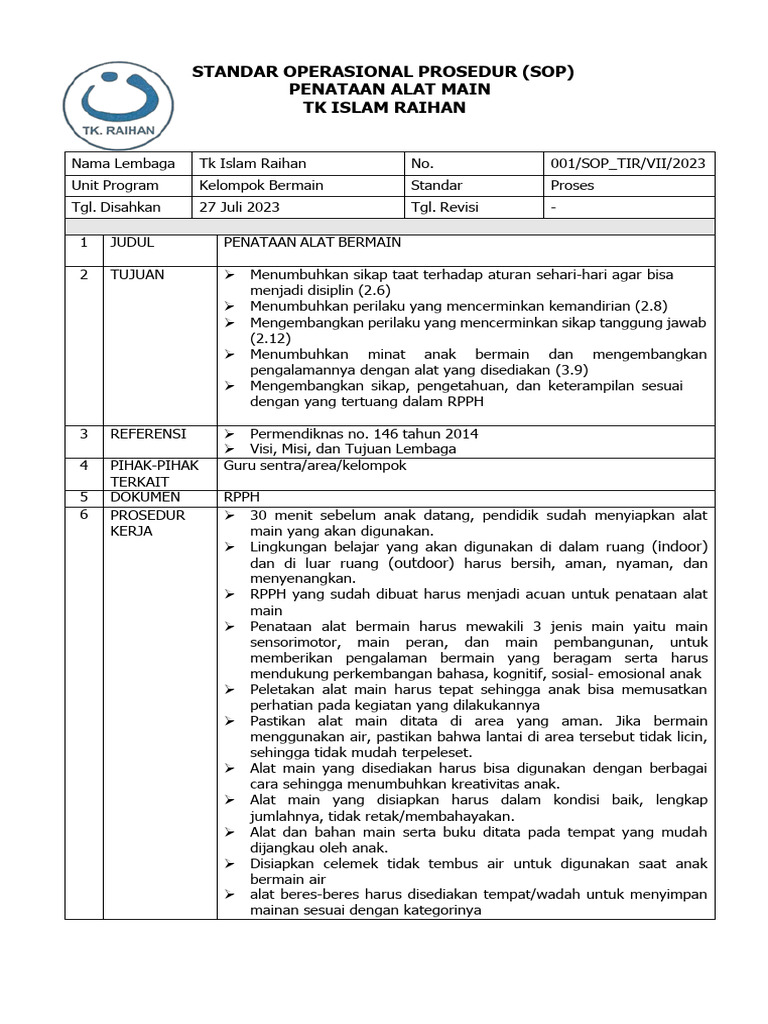 Sop TK Islam Raihan 2023 | PDF