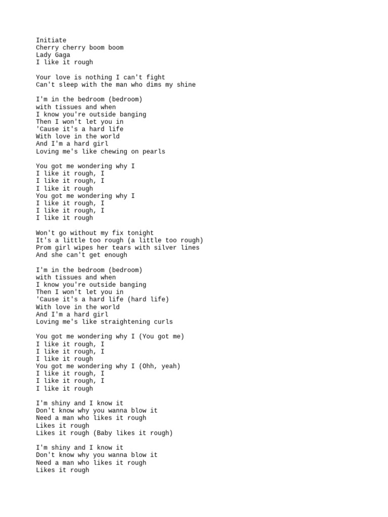 Lady Gaga - I Like It Rough Lyrics | PDF
