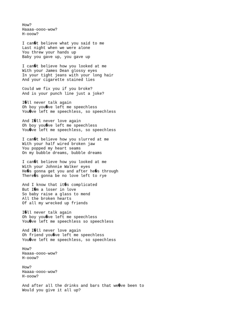 Lady Gaga 'Speechless' Lyrics | PDF