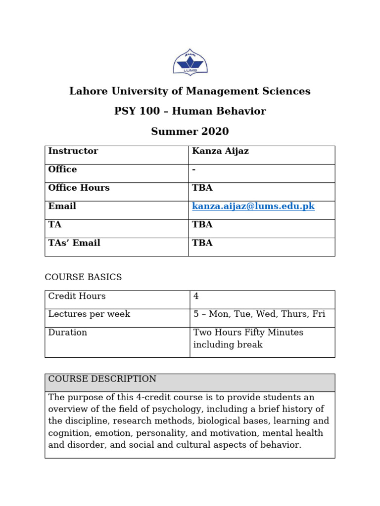 Human+Behavior+-+Summer+2020 copy | PDF | Psychology | Mental Disorder