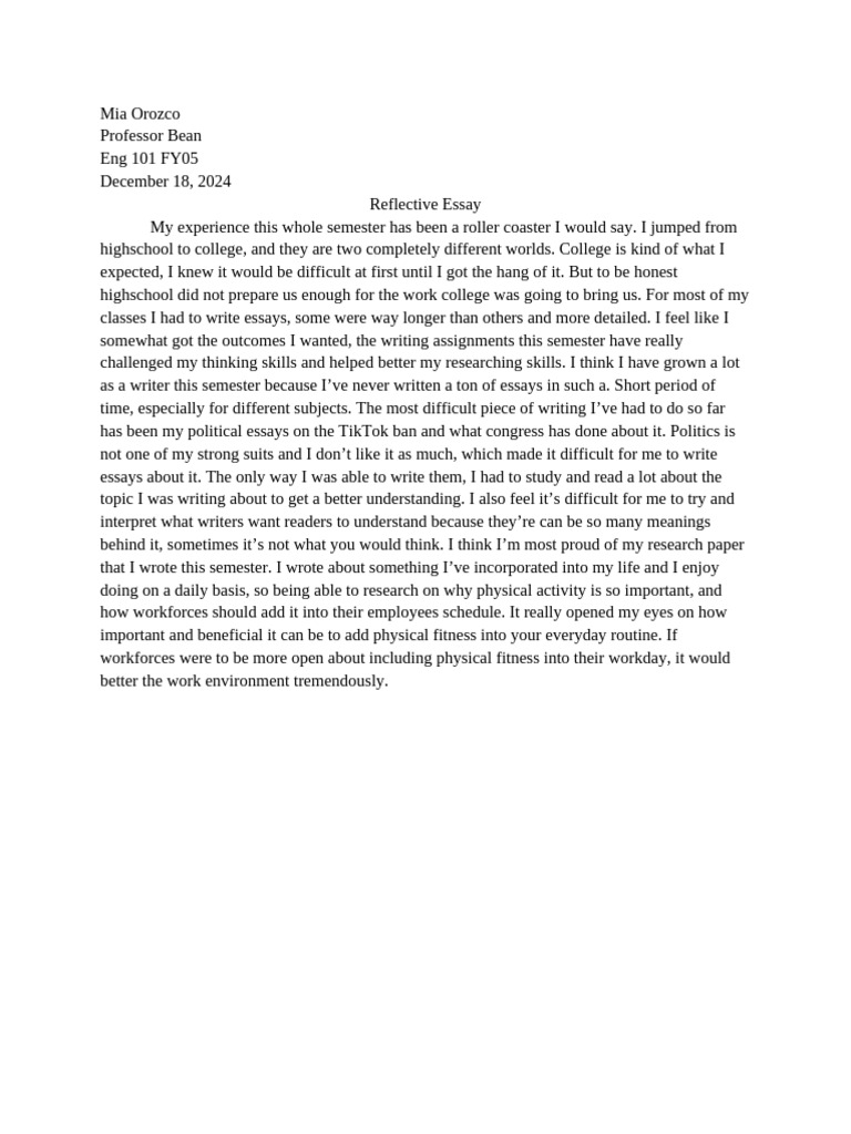 Mia Orozco Reflective Essay | PDF