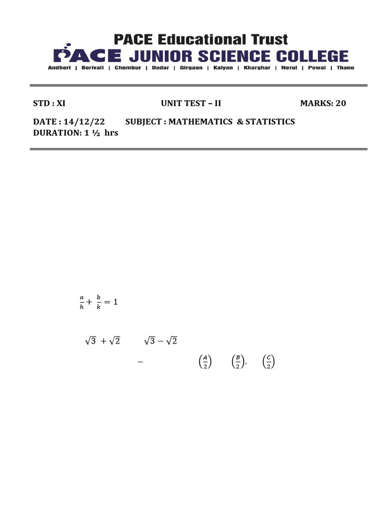 Xi Math Statistics Unit Test Ii Pdf