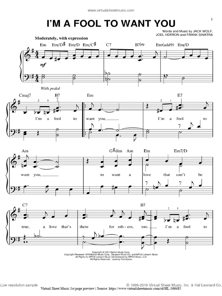 I'm A Fool To Want You sheet music for piano solo (PDF) | PDF