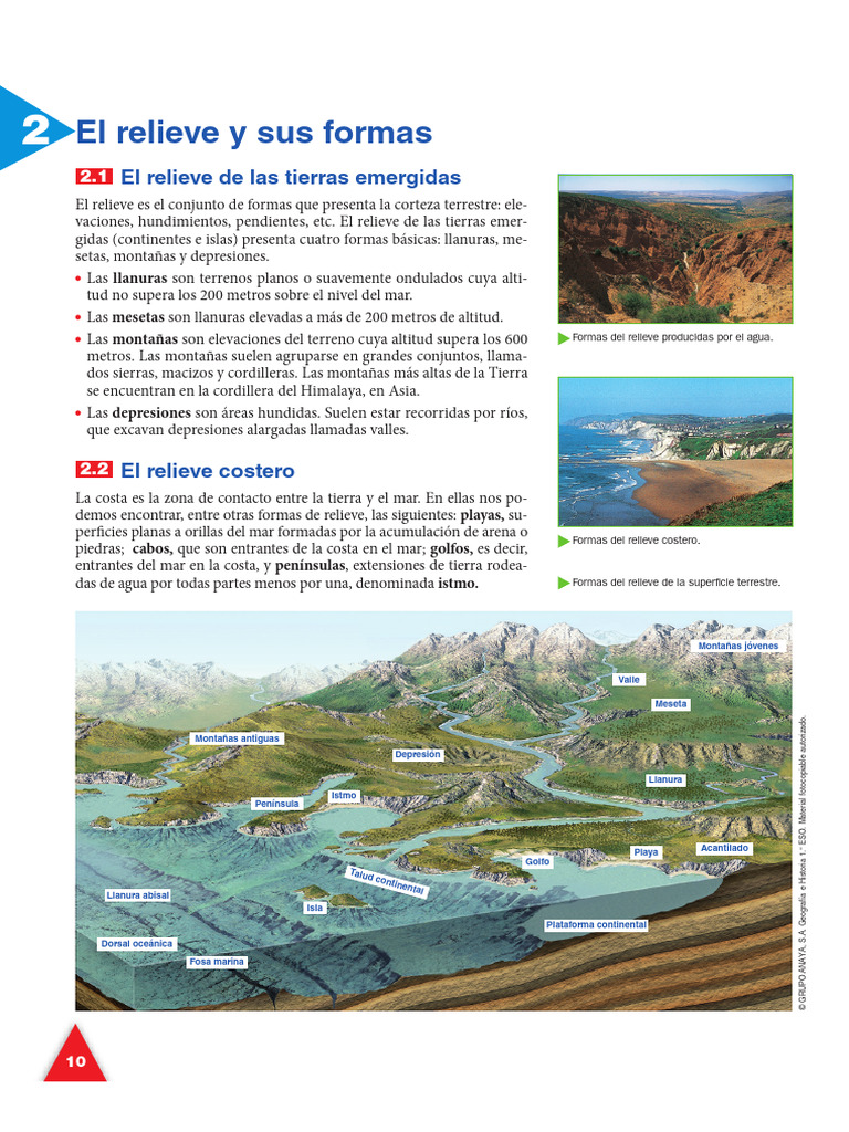 Formas del relieve en tierras emergidas | PDF | Terreno | Montañas