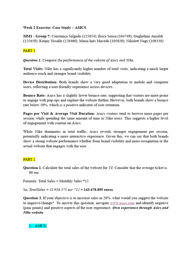 Week 2 Exercise - Case Study - ASICS | PDF | Nike