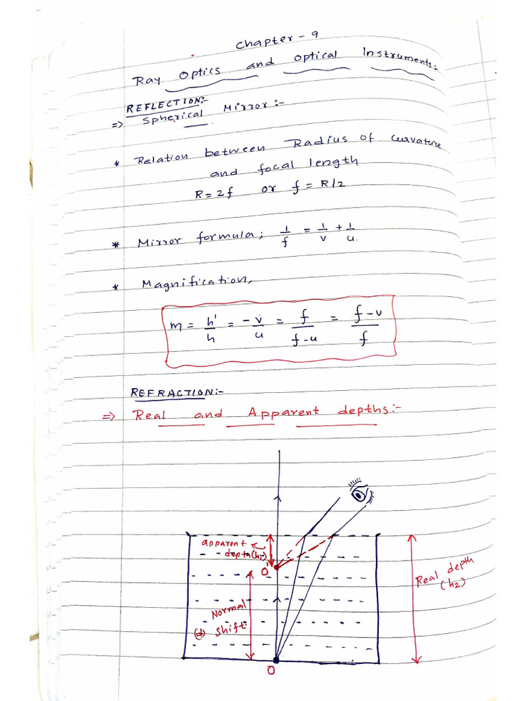 Chapter 9 Ray Optics and Optical Instruments Equations | PDF