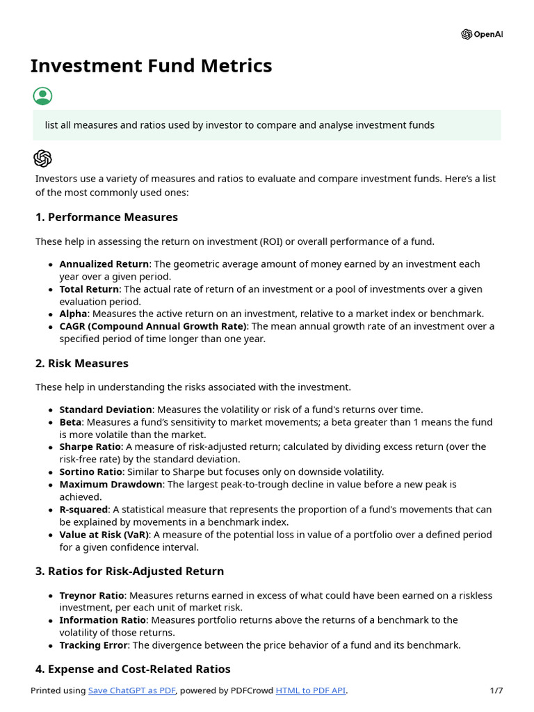 Investment Fund Metrics | PDF | Sharpe Ratio | Investing