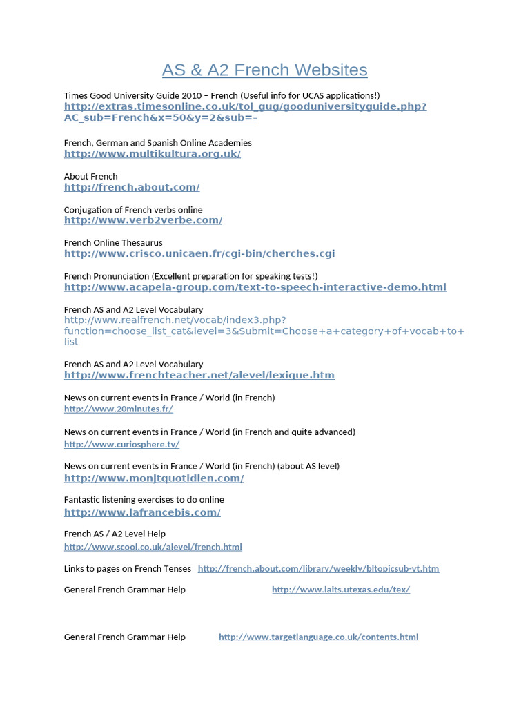French AS & A2 Learning Resources | PDF | French Language | Language ...