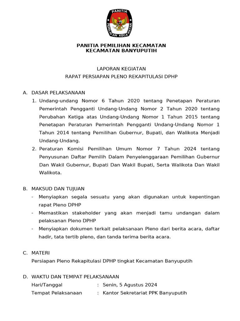 Rapat Persiapan Pleno DPHP Banyuputih | PDF