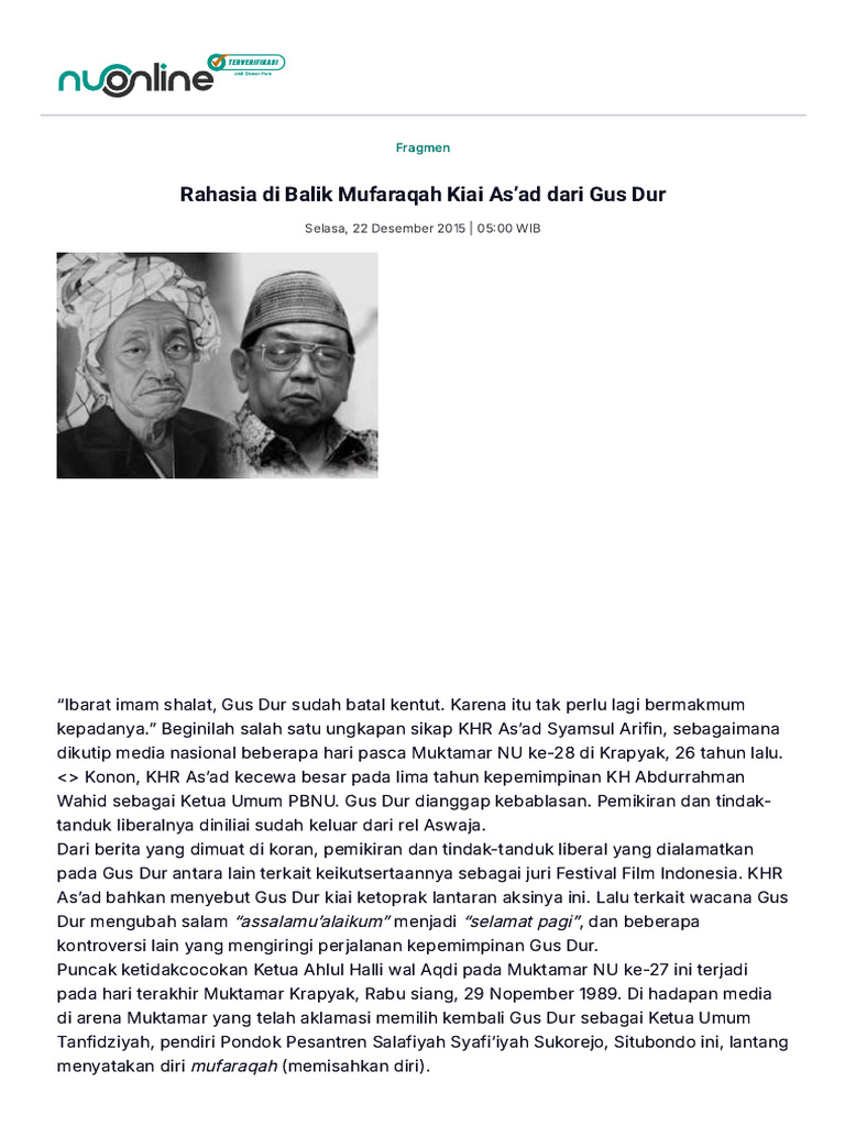Mufaraqah Kiai As’ad dan Gus Dur | PDF