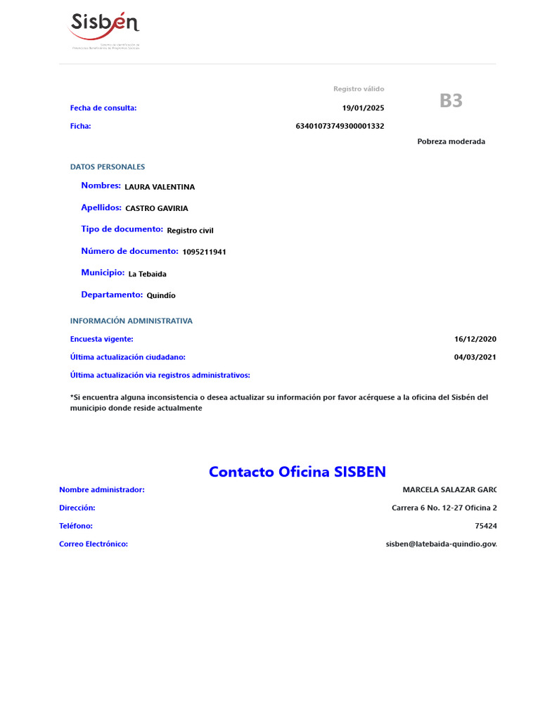 Bienvenido a la página del Sisbén IVlaura valentina sisben | PDF