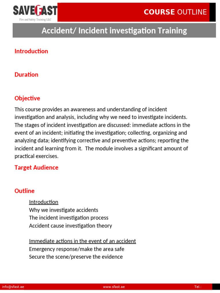 Accident Investigation Training Outline | PDF