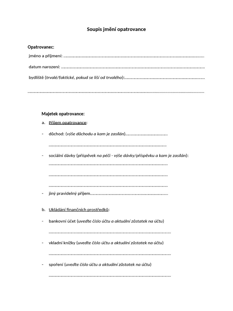 Vzor-Soupis Jmění Opatrovance | PDF