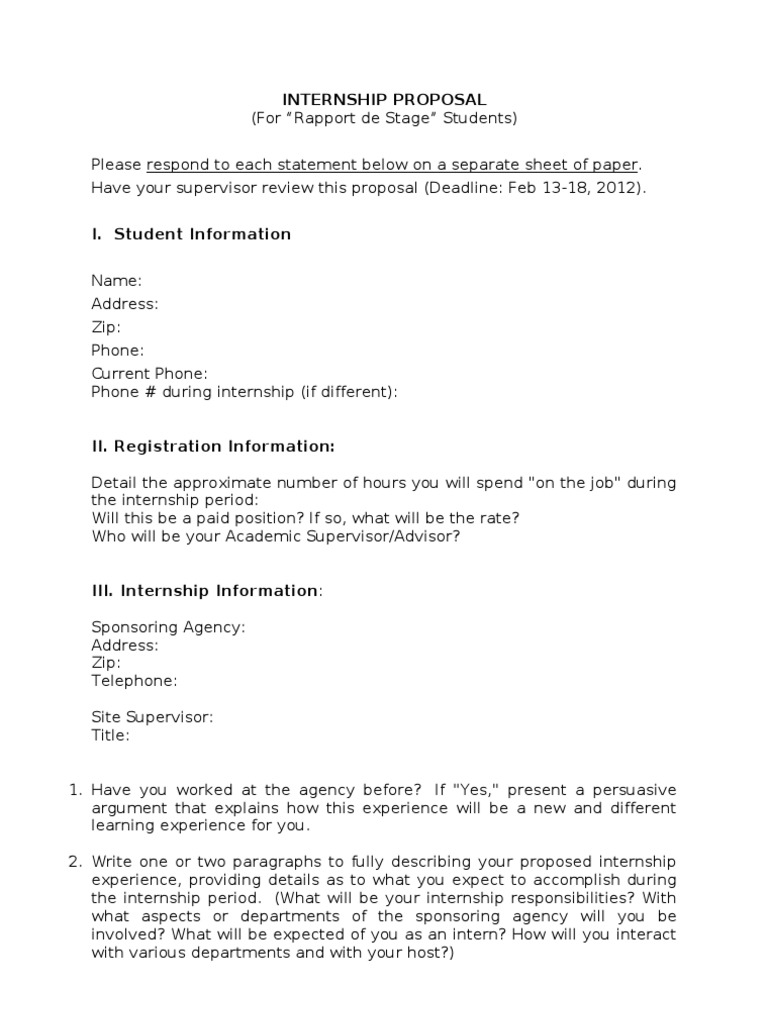 Internship Proposal | PDF | Career & Growth