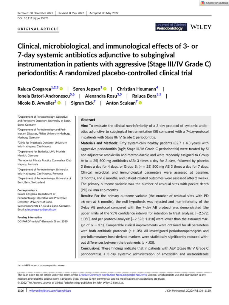 J Clinic Periodontology - 2022 - Cosgarea - Clinical Microbiological ...