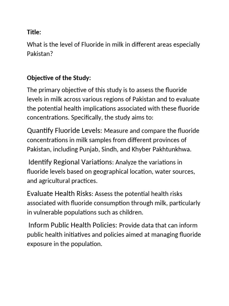 Level of Fluoride in Milk | PDF | Fluoride