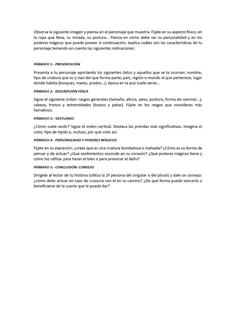 Descripción de un Personaje Mágico | PDF