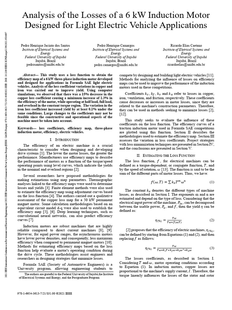 Analysis of The Losses of A 6 KW Induction Motor Designed For Light ...