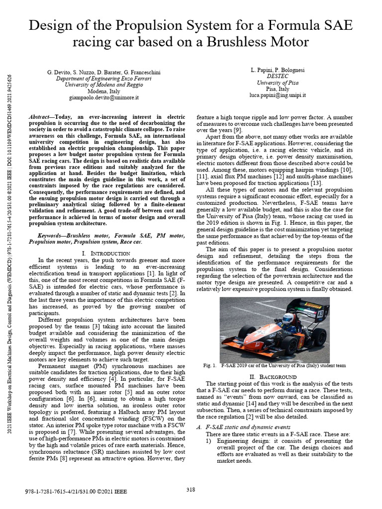Design of The Propulsion System For A Formula SAE Racing Car Based On A ...
