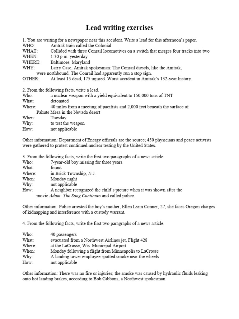 Lead Writing Excercises | PDF