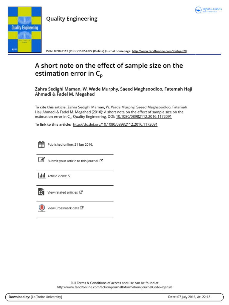 A Short Note On The Effect of Sample Size | PDF | Standard Deviation | Sample Size Determination