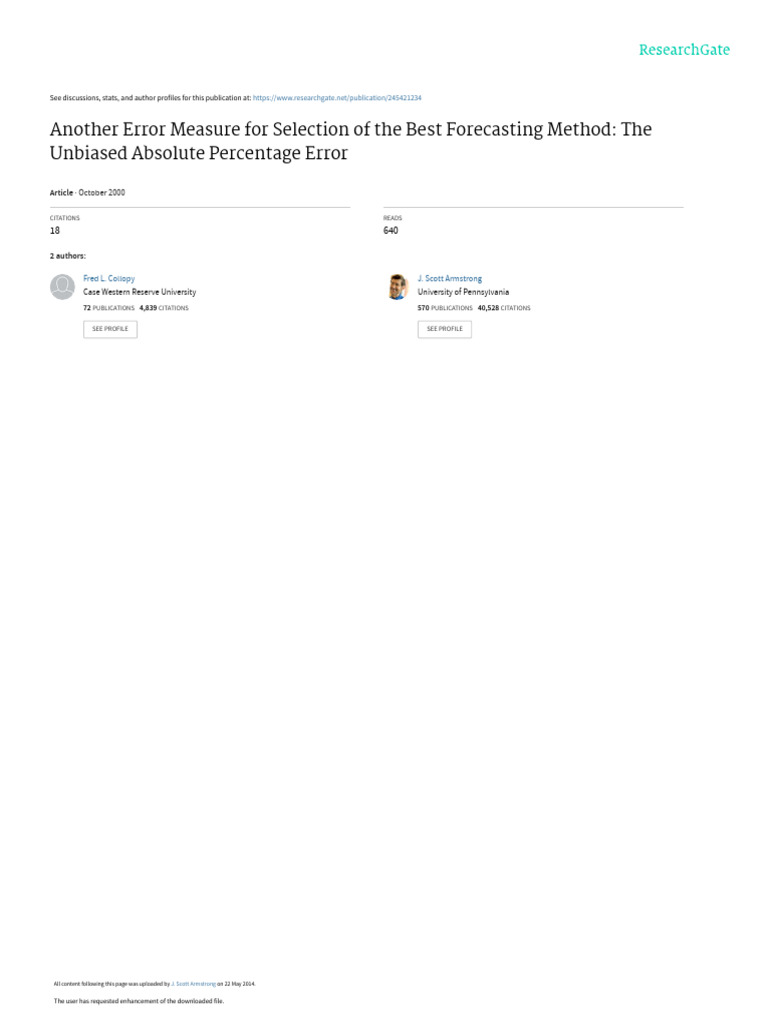 Another Error Measure For Selection of The Best Forecasting Method | PDF | Mean Squared Error ...