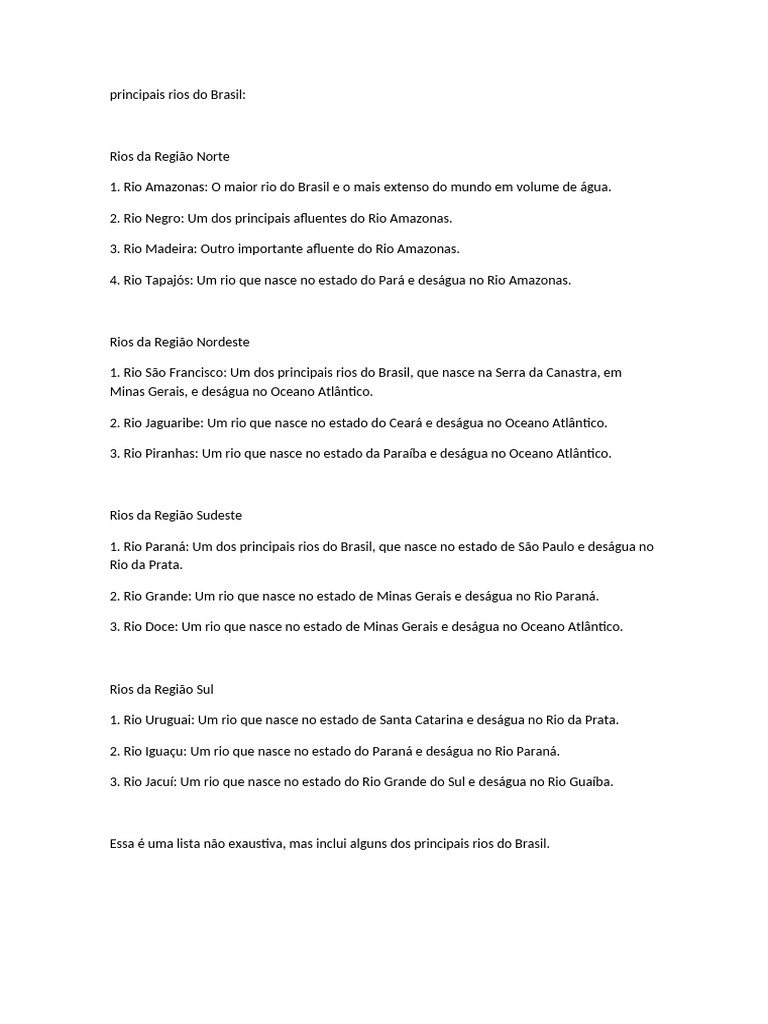 Principais Rios do Brasil | PDF