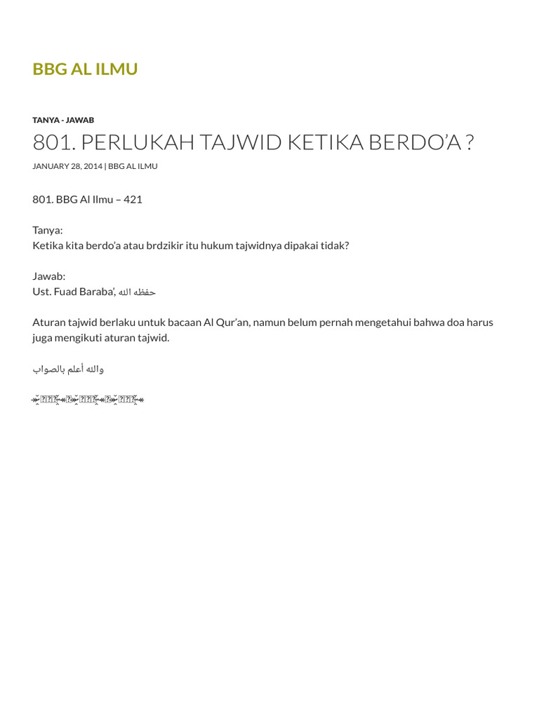 Perlukah Tajwid Ketika Berdo'a - BBG AL ILMU | PDF