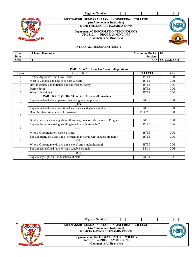 IAT 1 Answer Key U24CS101 Set2 | PDF | Software Development | Computer ...