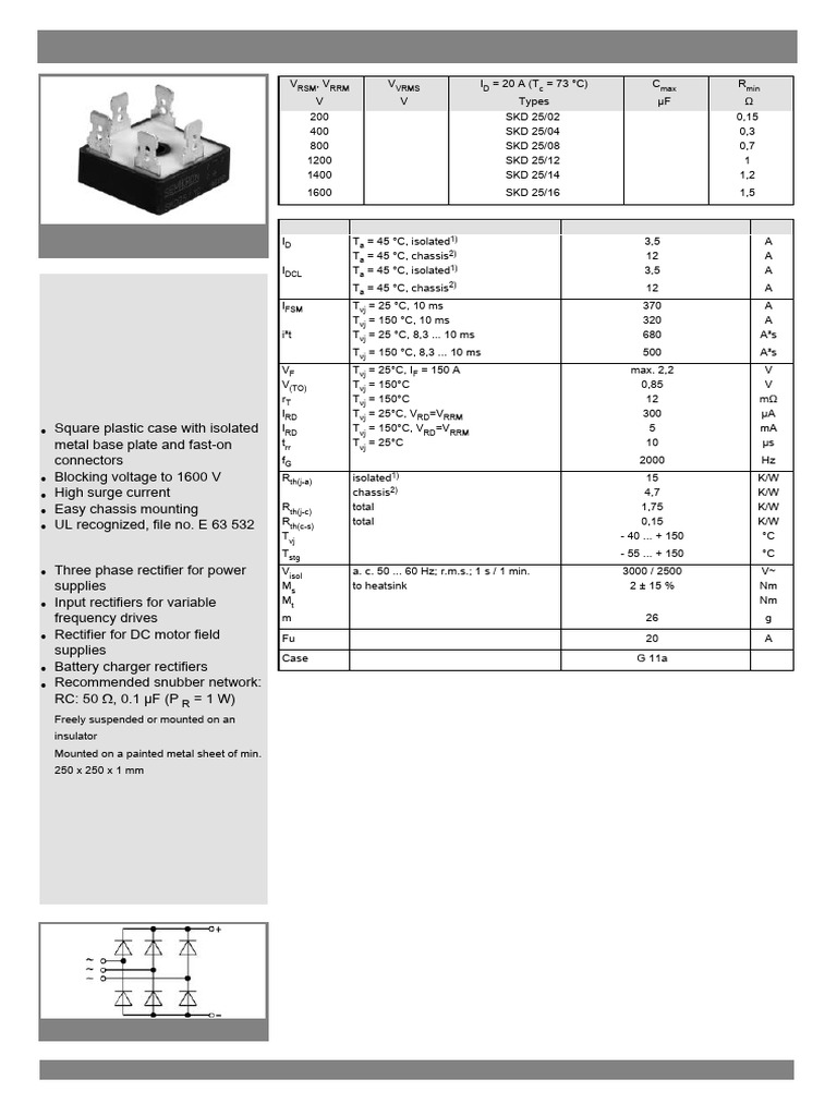 Datasheet Ponte Retificadora SKD 2504 | PDF