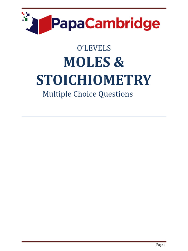 Moles and Stoichiometry (Paper1) | PDF | Mole (Unit) | Acid