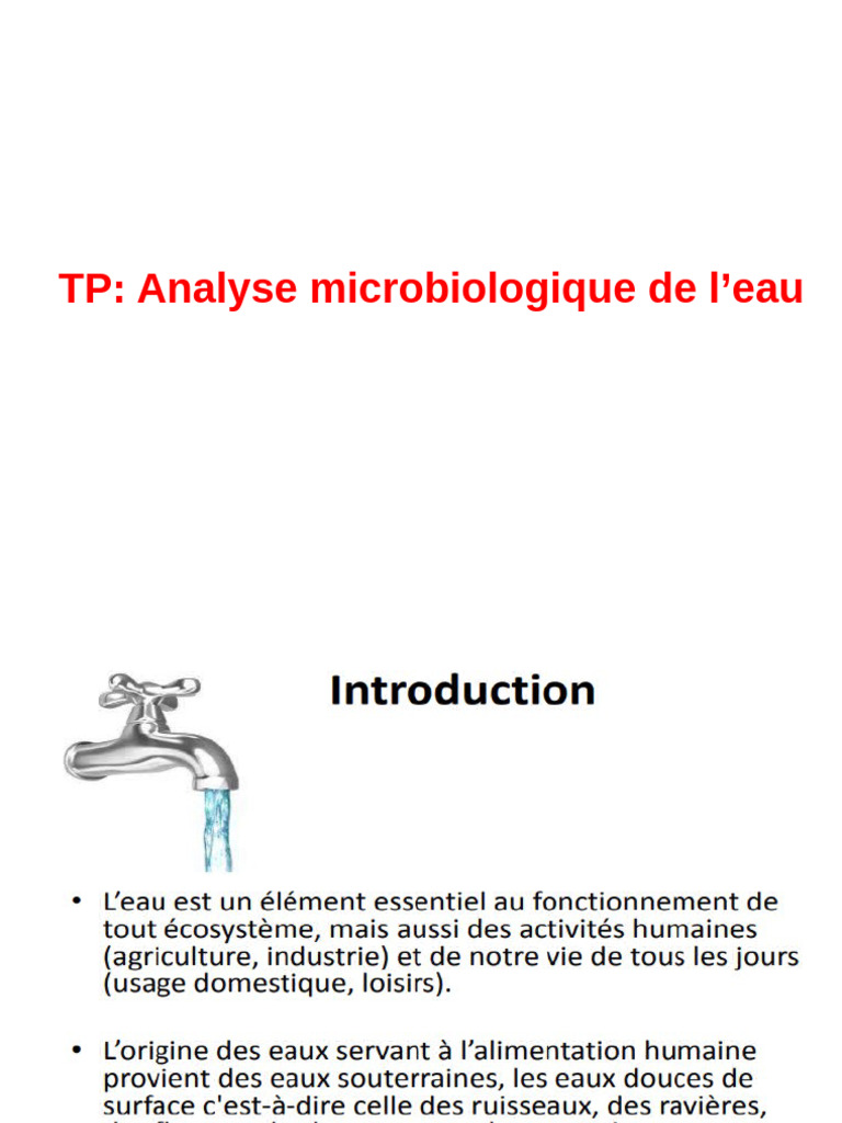 Analyse microbiologique de l'eau | PDF | Microbiologie | Biologie