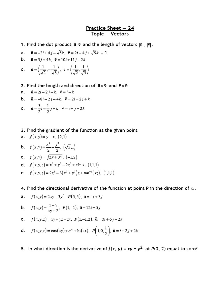 Practice Sheet 24 Vector Calculus | PDF