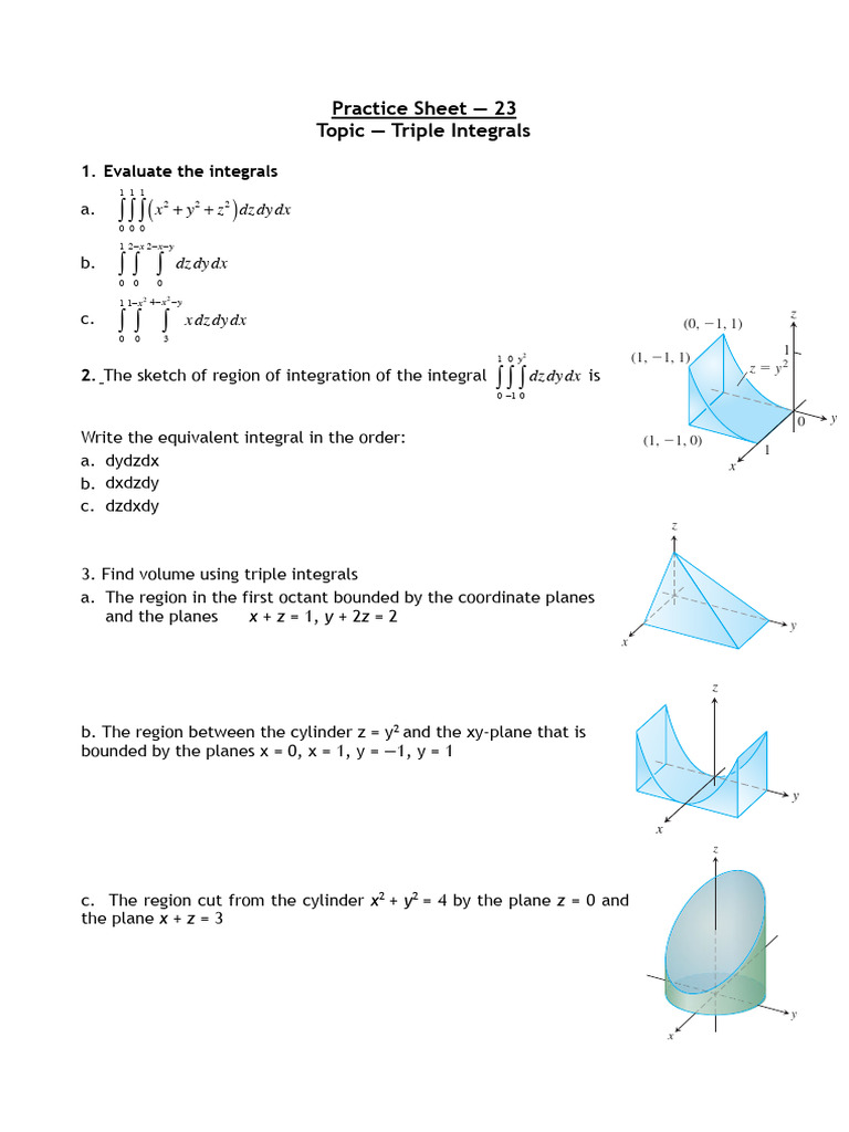 Practice Sheet 23 Triple Integrals | PDF | Sphere | Geometric Measurement